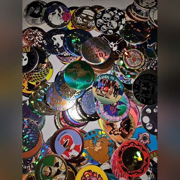 pogs | Games | Lot 50 Vintage 990s Simpsons Monsters Power Rangers Lion ...